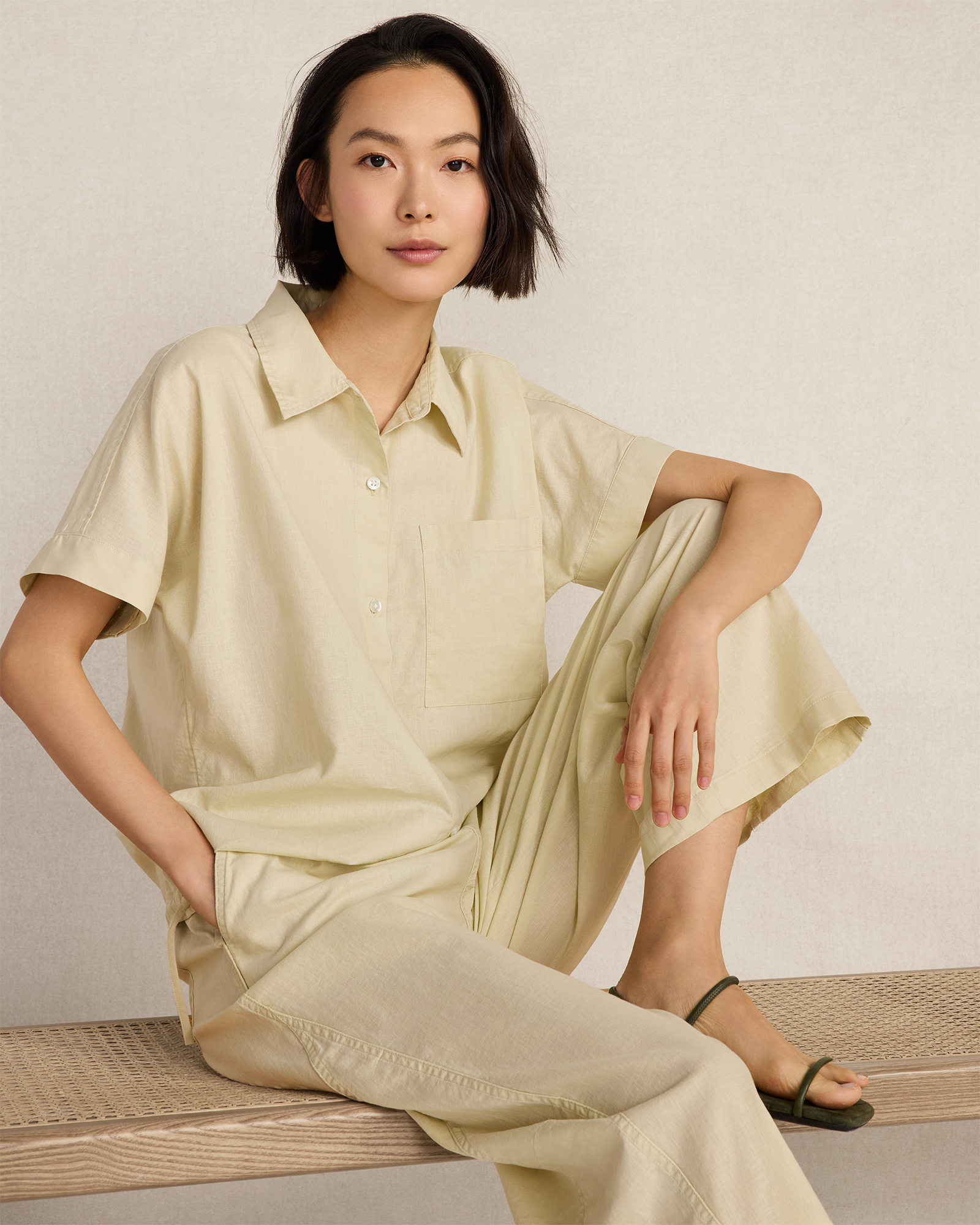 HAVEN WELL WITHIN Haven Well Within Organic Cotton Linen Button-Down Shirt
